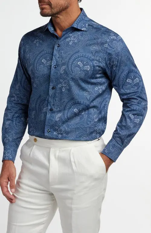 David Donahue Paisley Print Sport Shirt - Navy