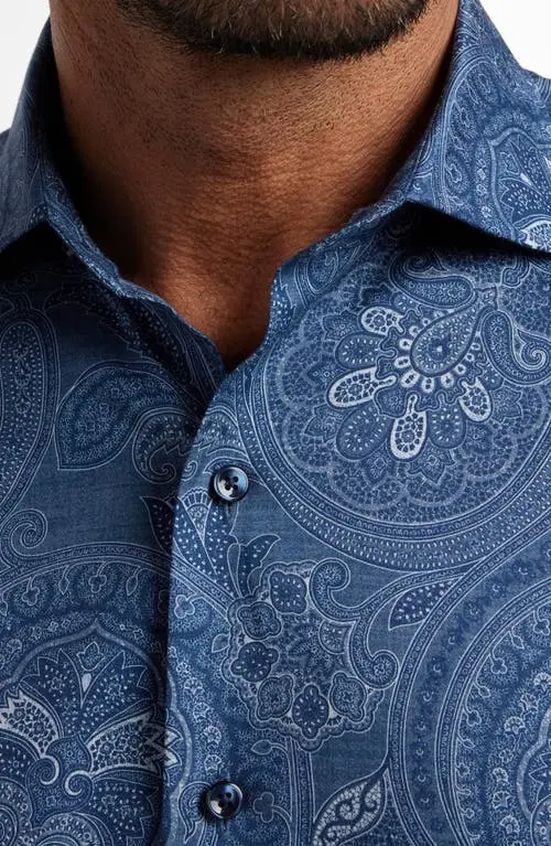 David Donahue Paisley Print Sport Shirt - Navy