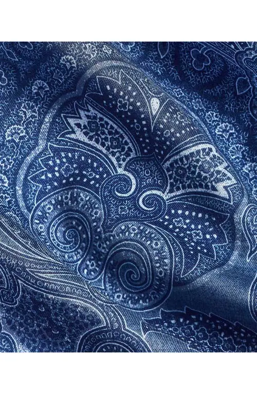David Donahue Paisley Print Sport Shirt - Navy