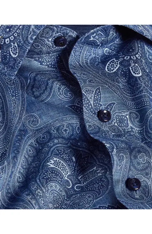 David Donahue Paisley Print Sport Shirt - Navy
