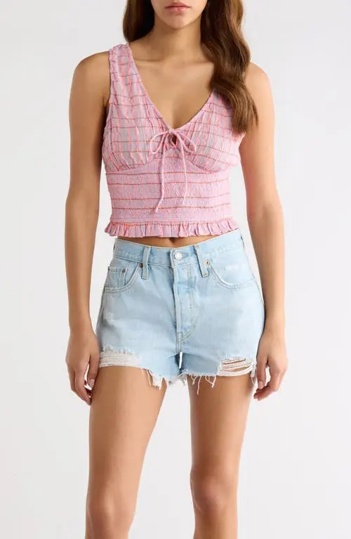 Rip Curl Paradise Check Cotton Blend Crop Tank - Pink
