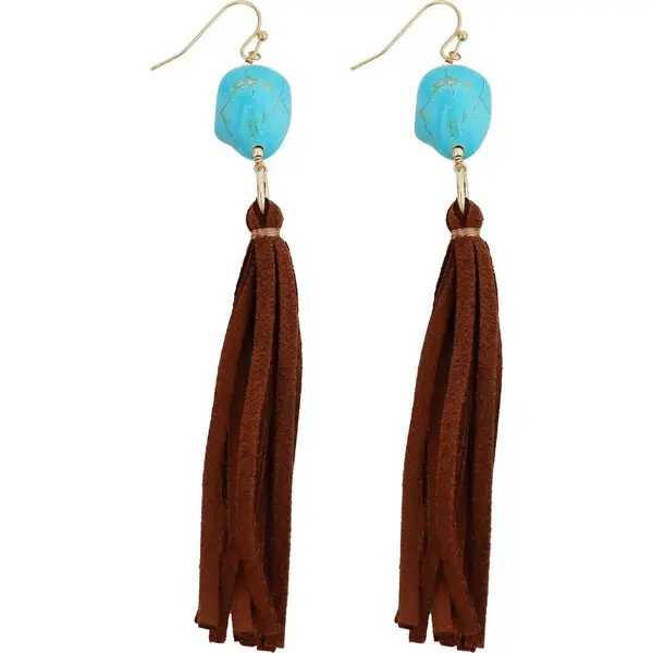 PANACEA Leather Tassel Earrings - Turquoise