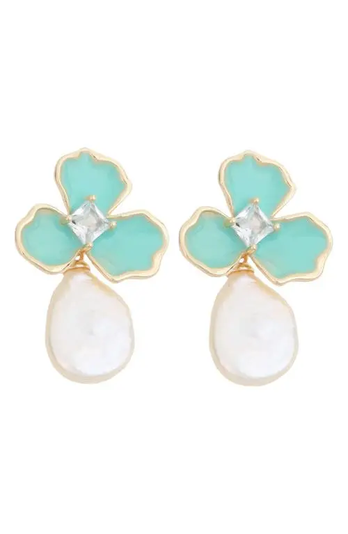 PANACEA Freshwater Pearl Drop Earrings - Green