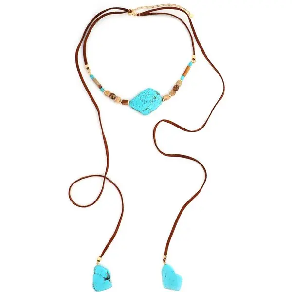 PANACEA Suede Cord Necklace With Stone - Turquoise