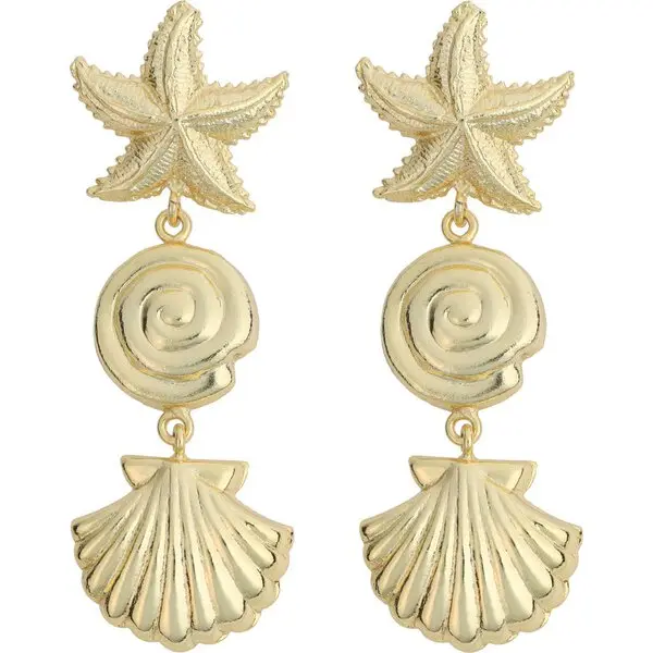 PANACEA Seashell Linear Drop Earrings - Gold