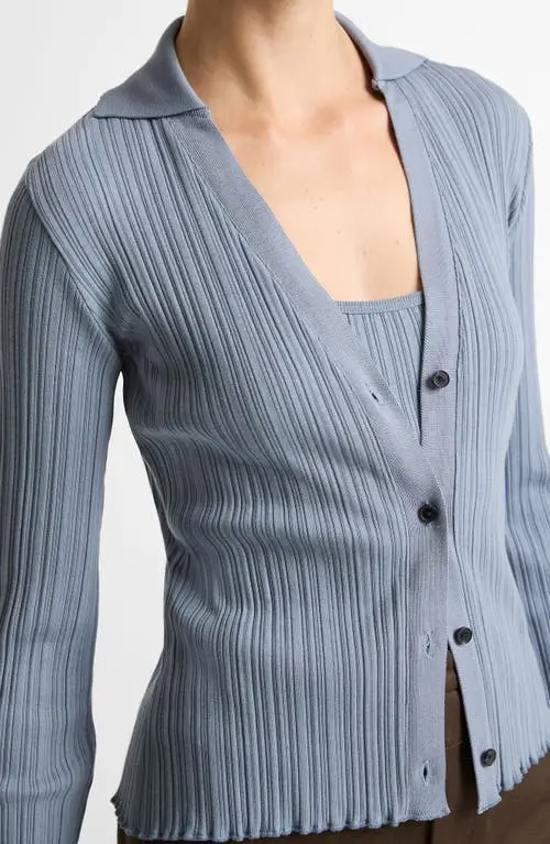 Vince Johnny Collar Rib Cardigan - Azul