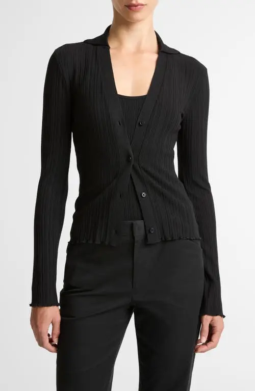 Vince Johnny Collar Rib Cardigan - Black