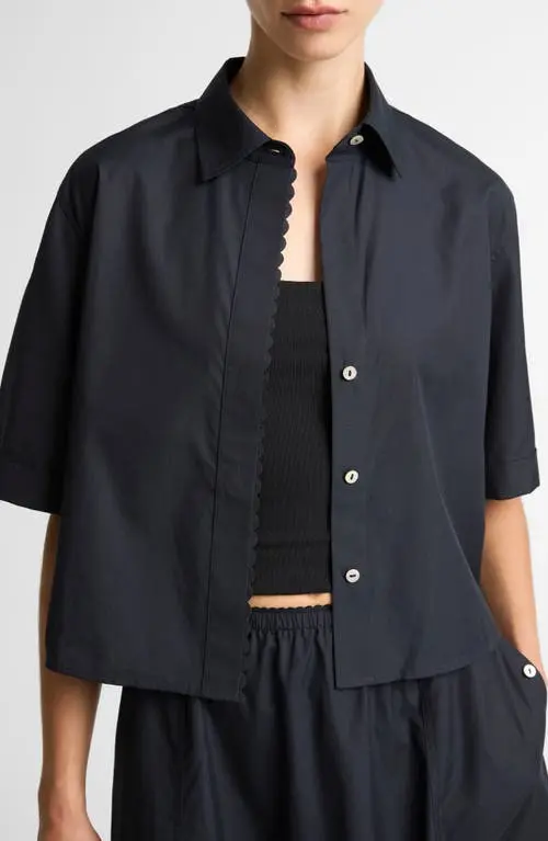 Vince Scallop Detail Short Sleeve Button-up Shirt - Eclipse
