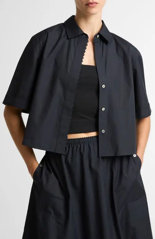 Vince Scallop Detail Short Sleeve Button-up Shirt - Eclipse