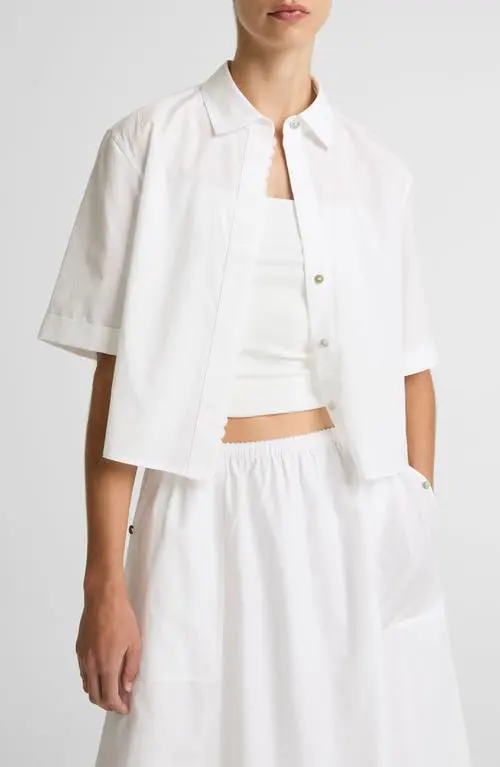 Vince Scallop Detail Short Sleeve Button-up Shirt - Optic White