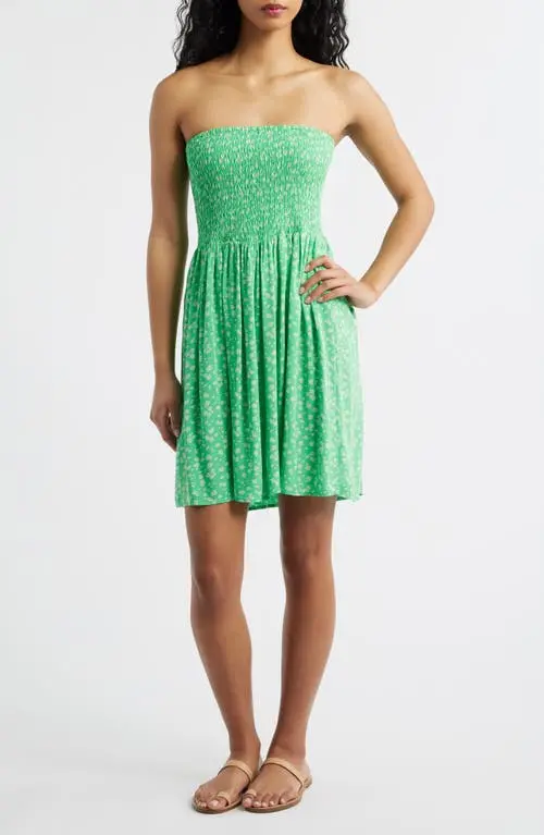 Rip Curl Surf Side Smocked Strapless Minidress - Light Green