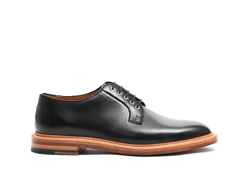 GRANT STONE Plain Toe Blucher Lace Up Shoes - Black Chromexcel