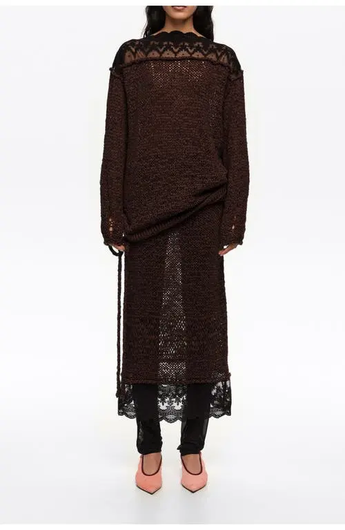 Bimba Y Lola Lace Knit Midi Skirt - Dark Brown