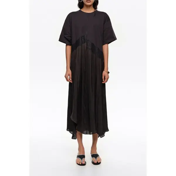 Bimba Y Lola Two-material Asymmetric Midi Dress