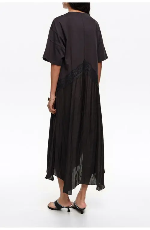 Bimba Y Lola Two-material Asymmetric Midi Dress
