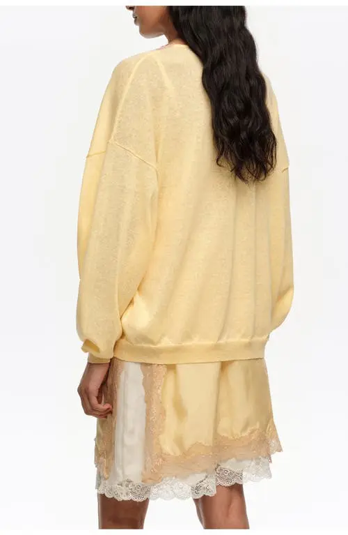 Bimba Y Lola Long V-neck Lace Trim Sweater