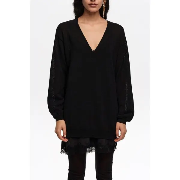 Bimba Y Lola Cotton-blend V-neck Sweater - Black
