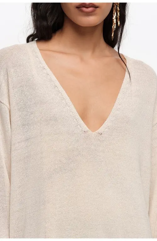 Bimba Y Lola Cotton Blend V-neck Long Sleeve Sweater - Ivory