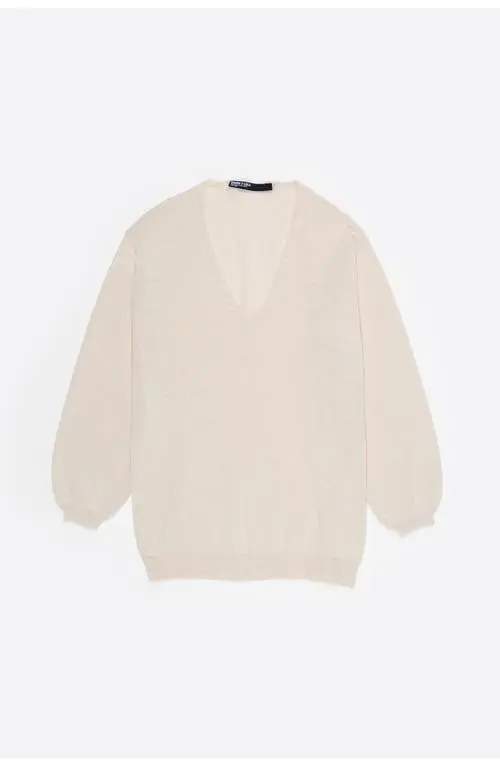 Bimba Y Lola Cotton Blend V-neck Long Sleeve Sweater - Ivory