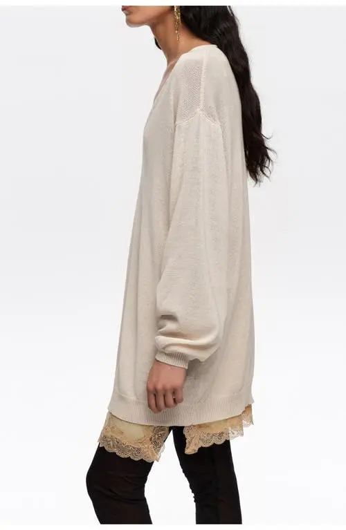 Bimba Y Lola Cotton Blend V-neck Long Sleeve Sweater - Ivory