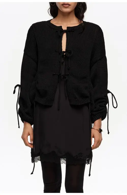 Bimba Y Lola Ruched Tie Cardigan - Black