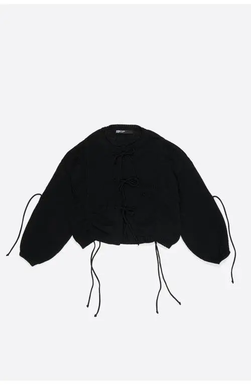Bimba Y Lola Ruched Tie Cardigan - Black