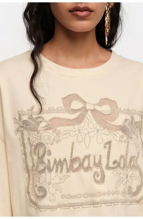 Bimba Y Lola Maxi Broderie Anglaise Logo Cropped T-shirt - Vanilla