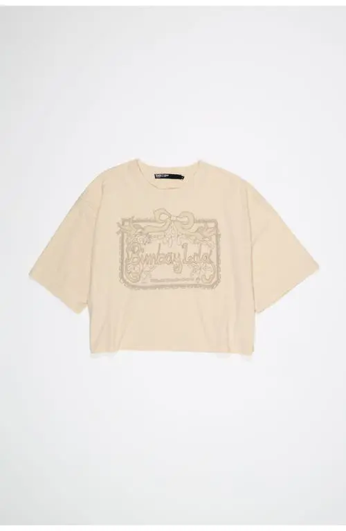 Bimba Y Lola Maxi Broderie Anglaise Logo Cropped T-shirt - Vanilla