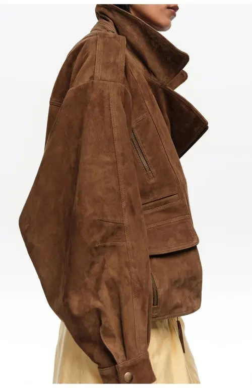 Bimba Y Lola Double-front Suede Jacket - Dark Olive
