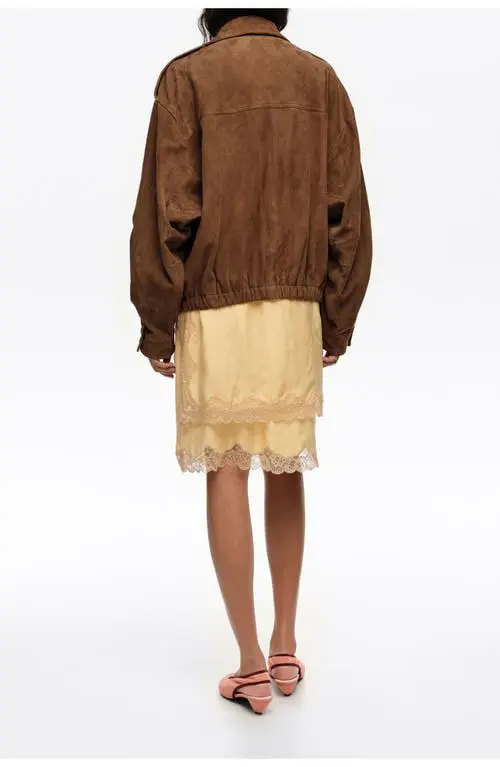 Bimba Y Lola Double-front Suede Jacket - Dark Olive