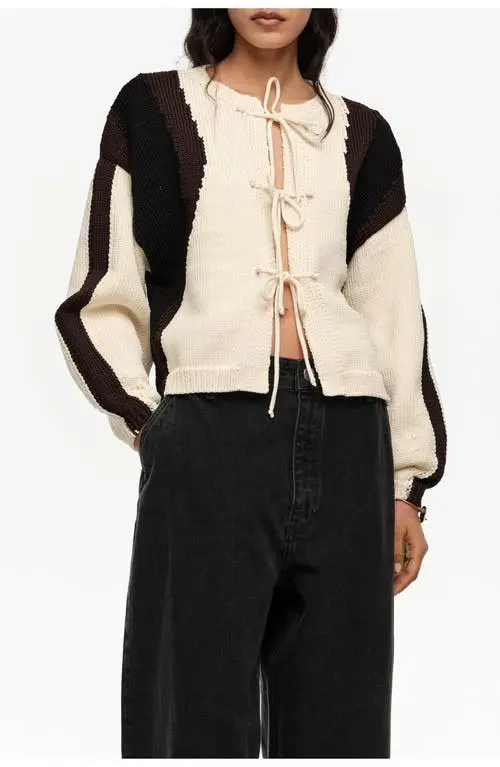 Bimba Y Lola Tricolor Tie Cardigan - Ivory