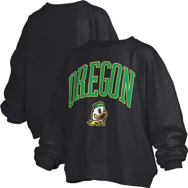 PRESSBOX Oregon Ducks Janise Fleece Oversized Crewneck Sweatshirt - Black