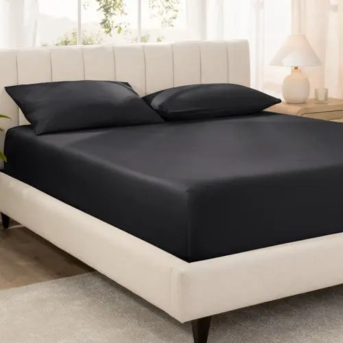 BARE HOME 400 Thread Count Organic Cotton Sateen Fitted Sheet - Black