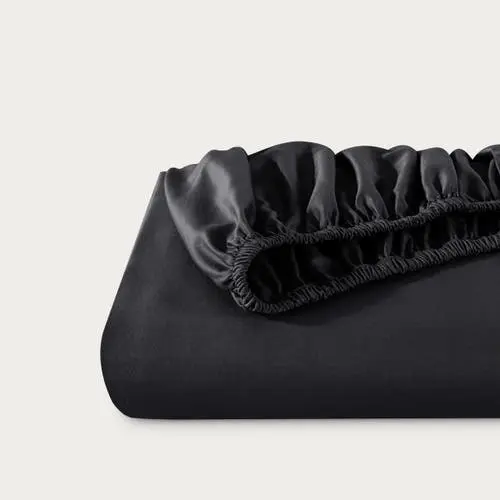 BARE HOME 400 Thread Count Organic Cotton Sateen Fitted Sheet - Black