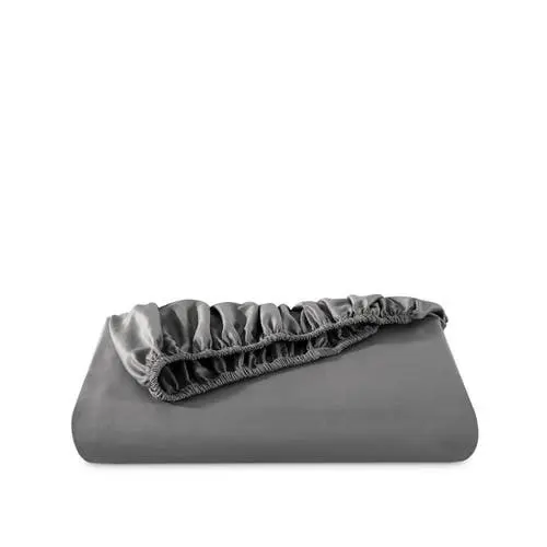 BARE HOME 400 Thread Count Organic Cotton Sateen Fitted Sheet - Grey