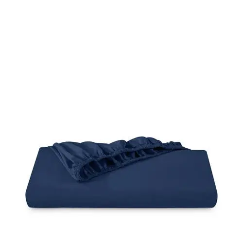BARE HOME 100% Organic Cotton Percale Cooling Fitted Sheet - Dark Blue