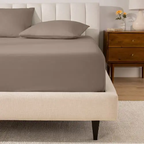 BARE HOME 100% Organic Cotton Percale Cooling Fitted Sheet - Taupe