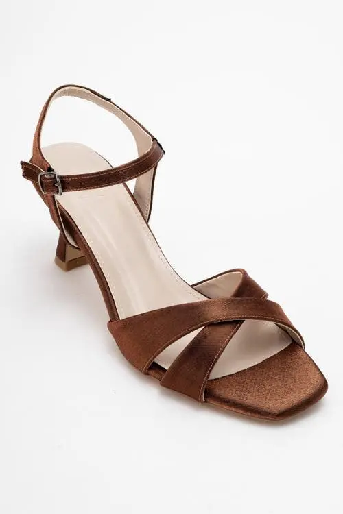 PROLOGUE SHOES Melin Cross Strap Stiletto Sandal - Copper Satin