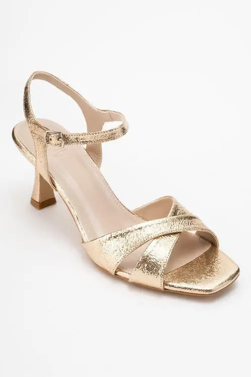 PROLOGUE SHOES Melin Cross Strap Stiletto Sandal - Gold