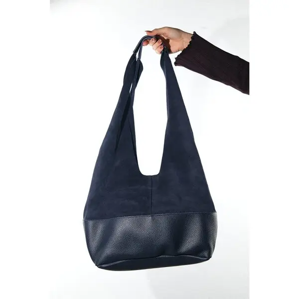 FOREVER & ALWAYS SHOES Avos Leather Shoulder Bag - Navy Suede