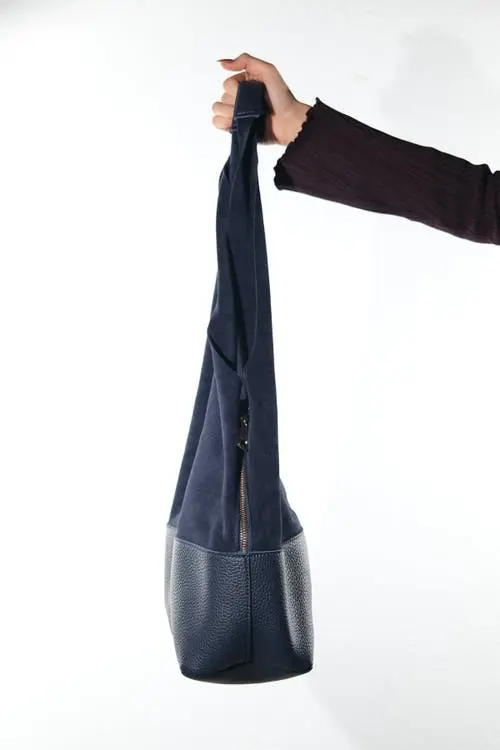 FOREVER & ALWAYS SHOES Avos Leather Shoulder Bag - Navy Suede