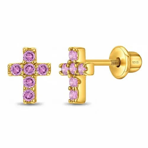 IN SEASON JEWELRY Cubic Zirconia Cross Stud Earrings - Pink