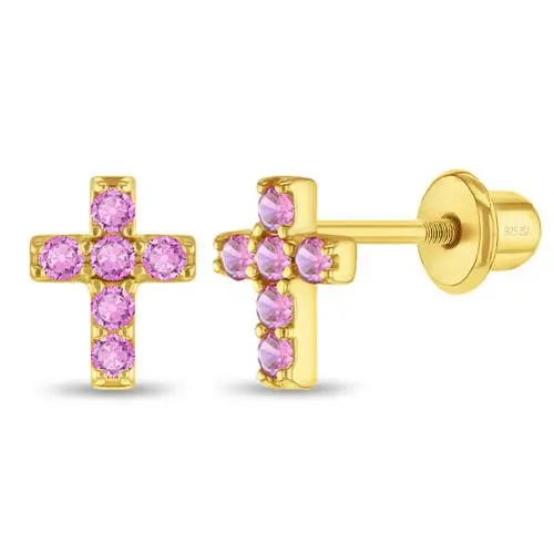IN SEASON JEWELRY Cubic Zirconia Cross Stud Earrings - Pink