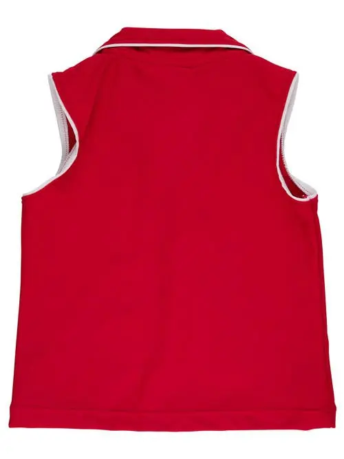 RUFFLEBUTTS Upf 50+ Sleeveless Active Polo Top - Red