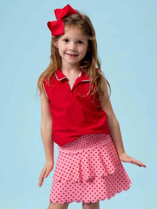 RUFFLEBUTTS Upf 50+ Sleeveless Active Polo Top - Red
