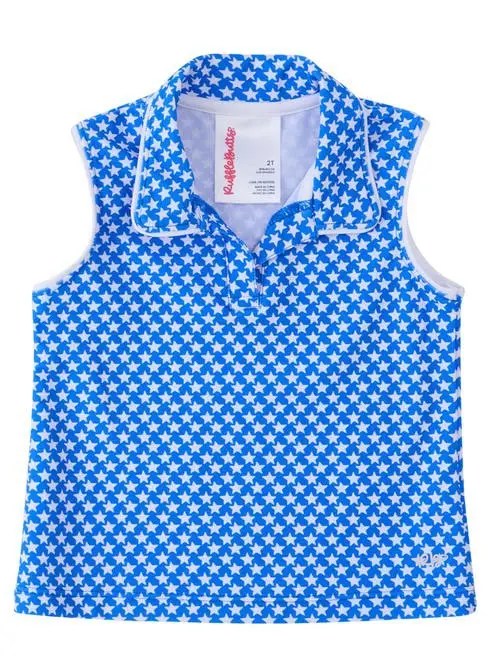 RUFFLEBUTTS Upf 50+ Sleeveless Active Polo Top - Tiny Blue Stars