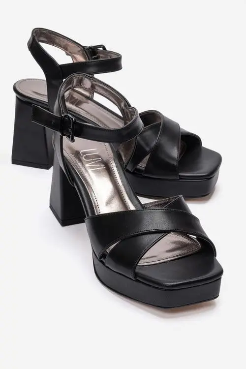 PROLOGUE SHOES Lisbon Platform Block Heel Sandal - Black