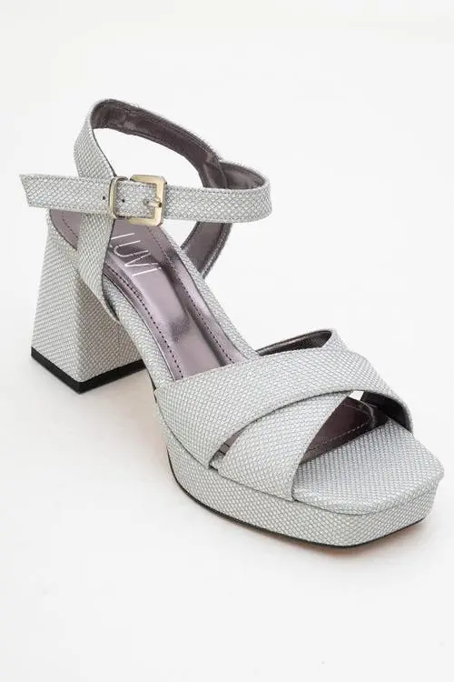 PROLOGUE SHOES Lisbon Platform Block Heel Sandal - Silver