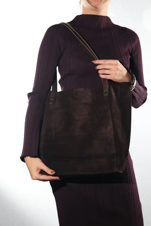 FOREVER & ALWAYS SHOES Tranzia Leather Shoulder Bag - Brown Suede
