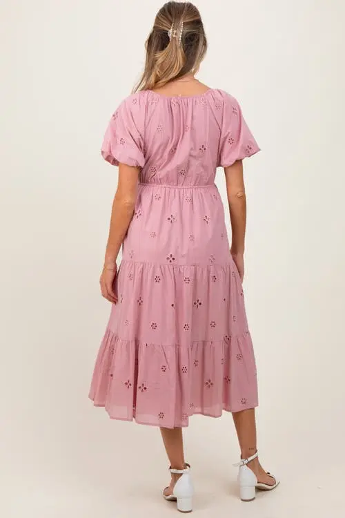 PINKBLUSH Eyelet Square Neck Midi Dress